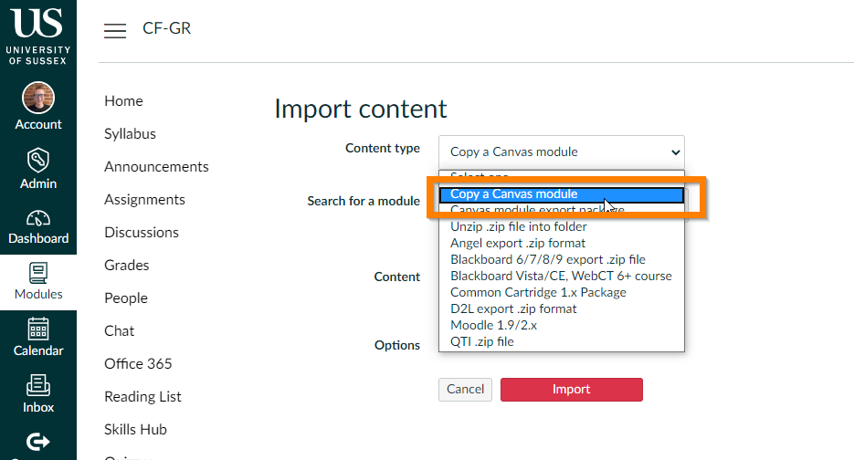 Importing Content From Previous Modules Canvas Module Setup